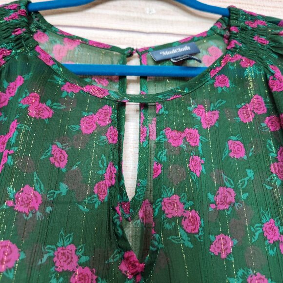 Modcloth | Tops | Modcloth Blouse Green Magenta Roses Coming Up Winter ...